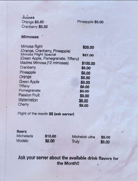 Madres Brunch Menu – Whittier, CA | Business Hours & Prices